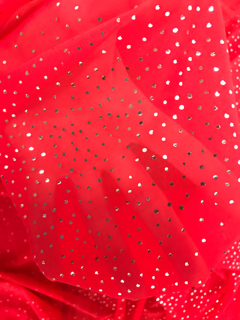 Fabric by the metre - Red with Silver Sparkles